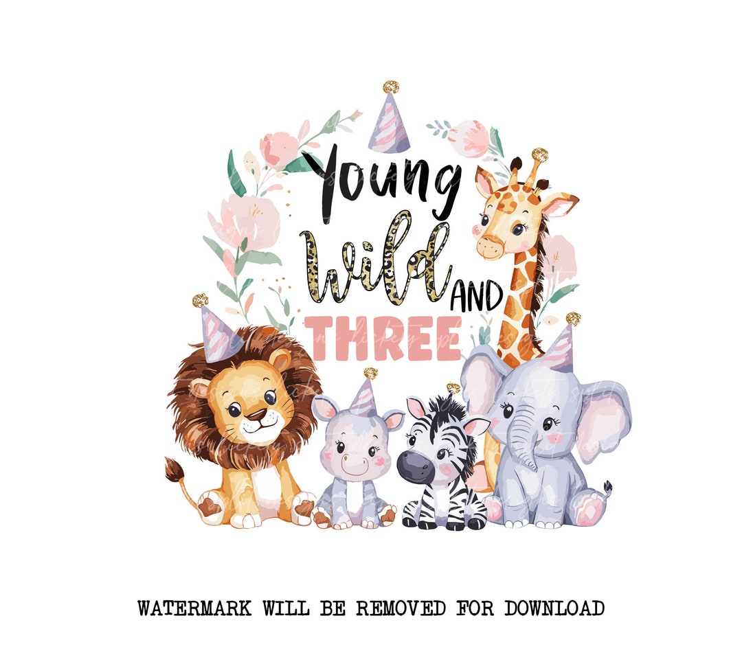 Young Wild & Three: Safari 3rd Birthday PNG, Pink Jungle Animals T ...