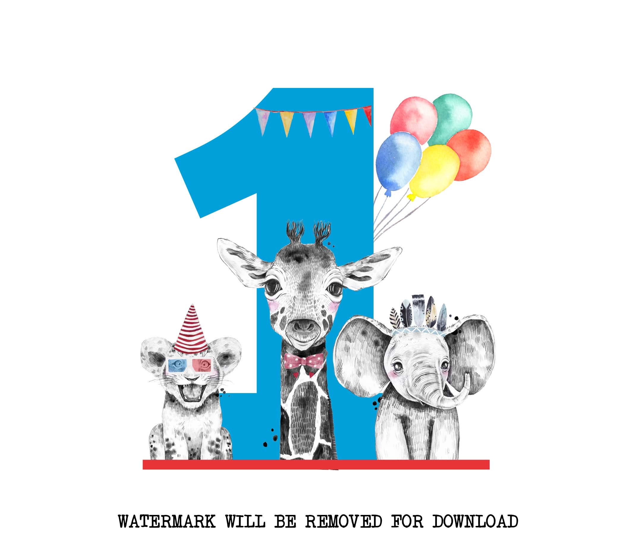 Boy's 1st Birthday, Safari 1st Birthday, Number One Png, Jungle Animal ...