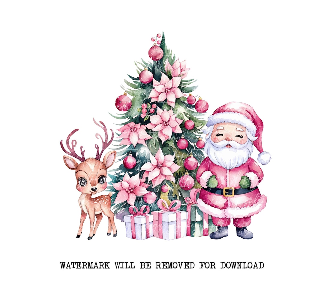 Papá Noel y reno de Navidad rosa PNG, lindo árbol de Navidad descarga ...