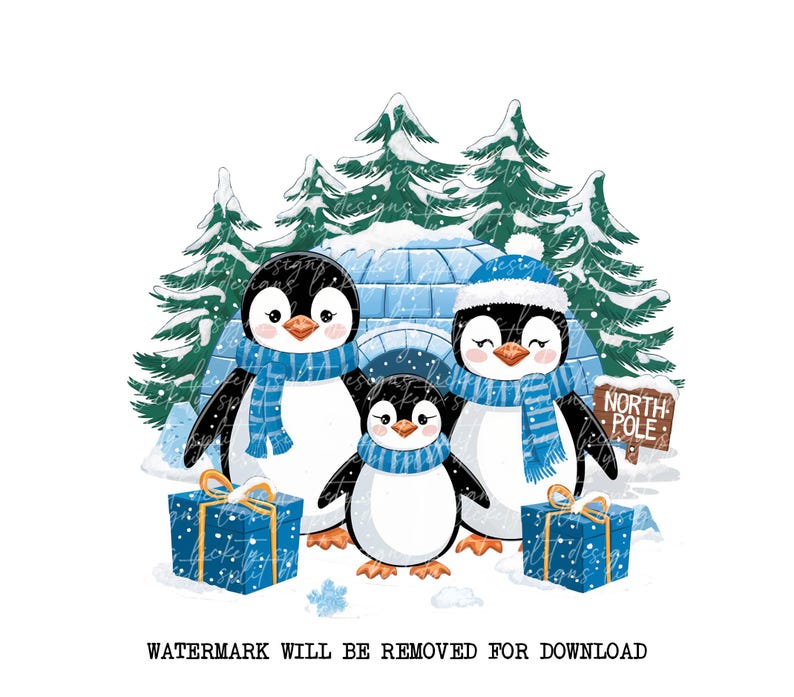 Cute Penguin Family PNG |winter Scene | Instant Download Clipart ...