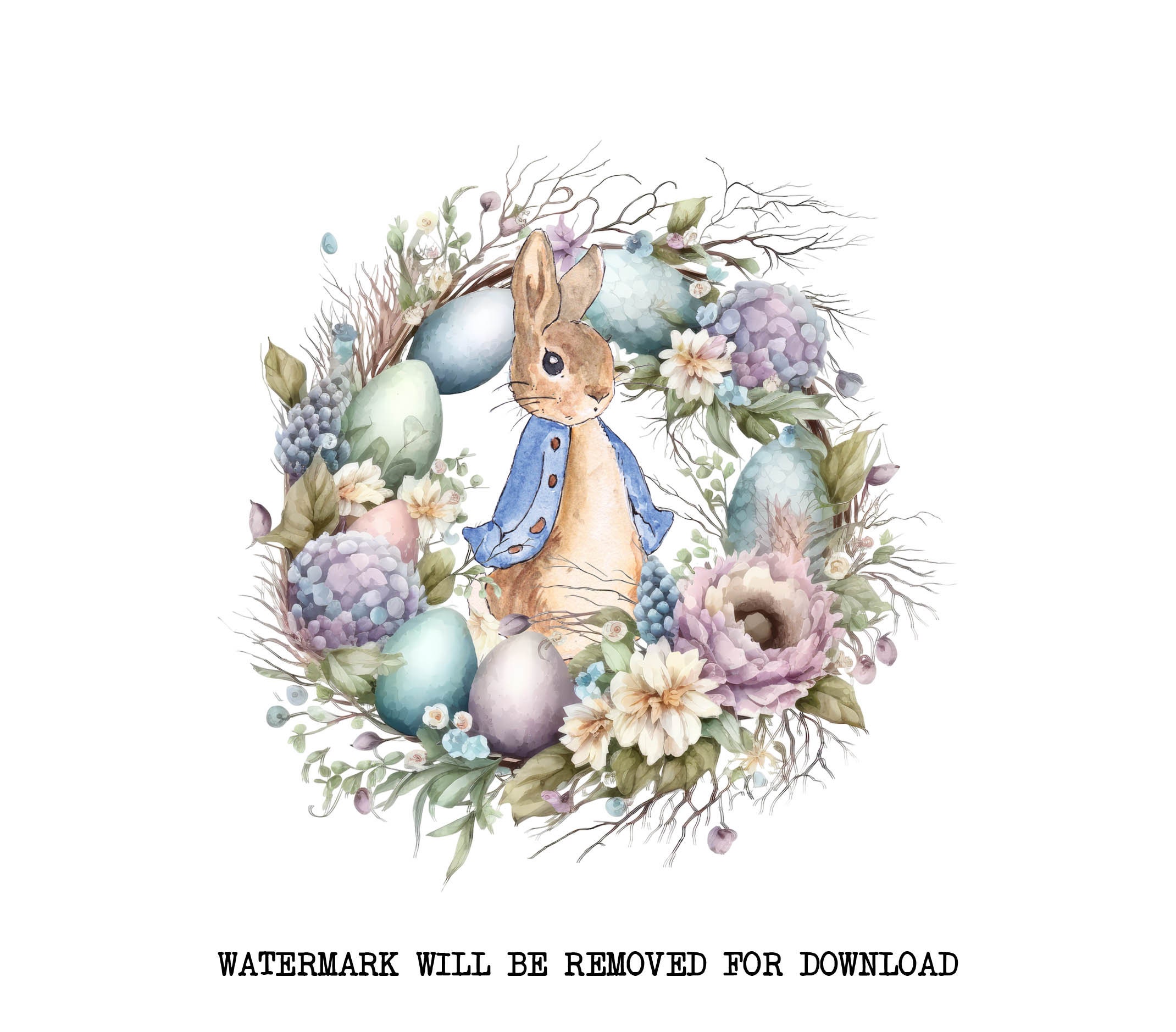 Peter Rabbit Egg Wreath, Easter Clip Art, Easter Wreath Design PNG ...