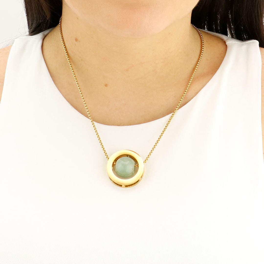Natural Jade Gold Necklace, Healing Jade Stone Pendant Necklace, Green ...