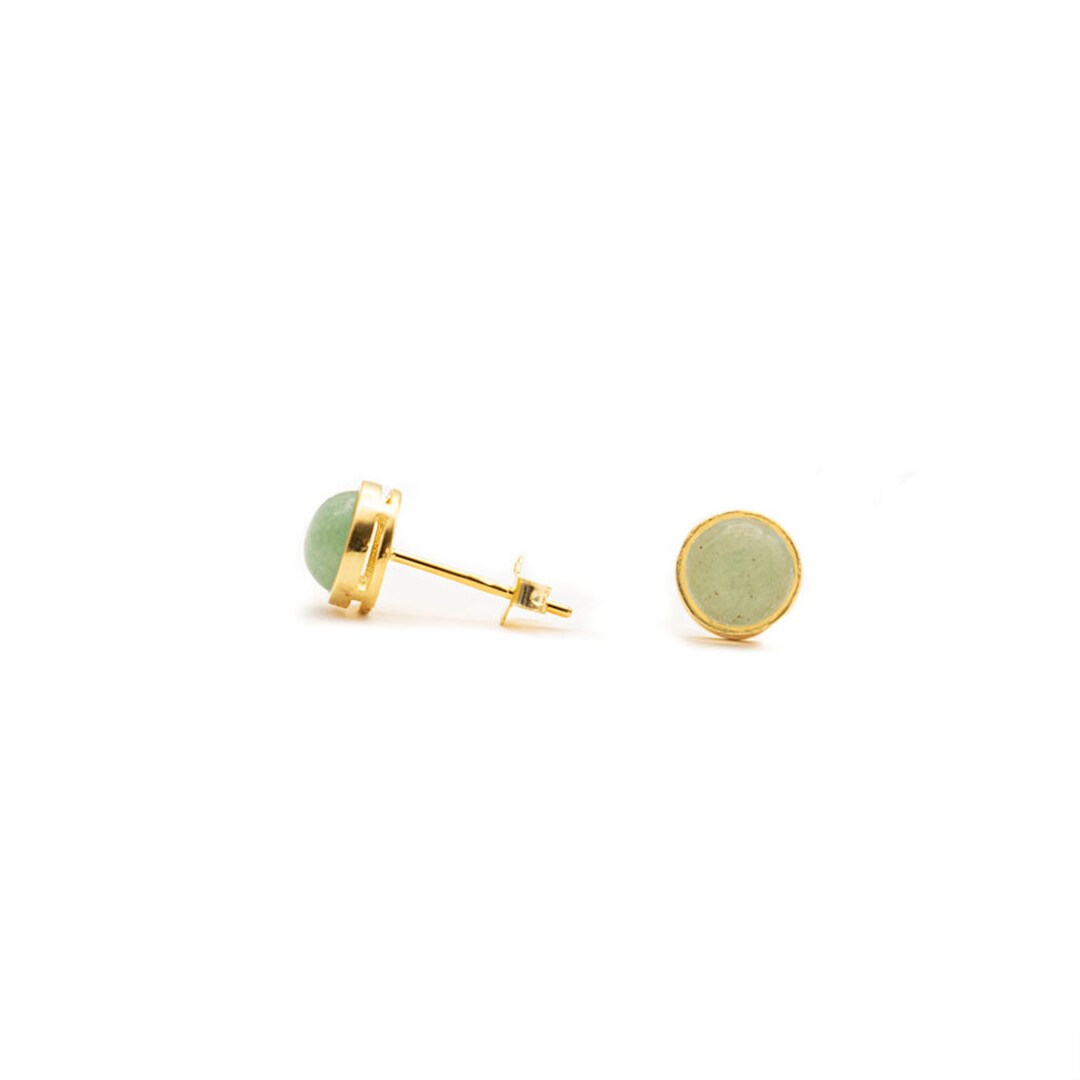 Green Jade Stud Earrings Gold Sterling Silver, Genuine Jade Earrings ...