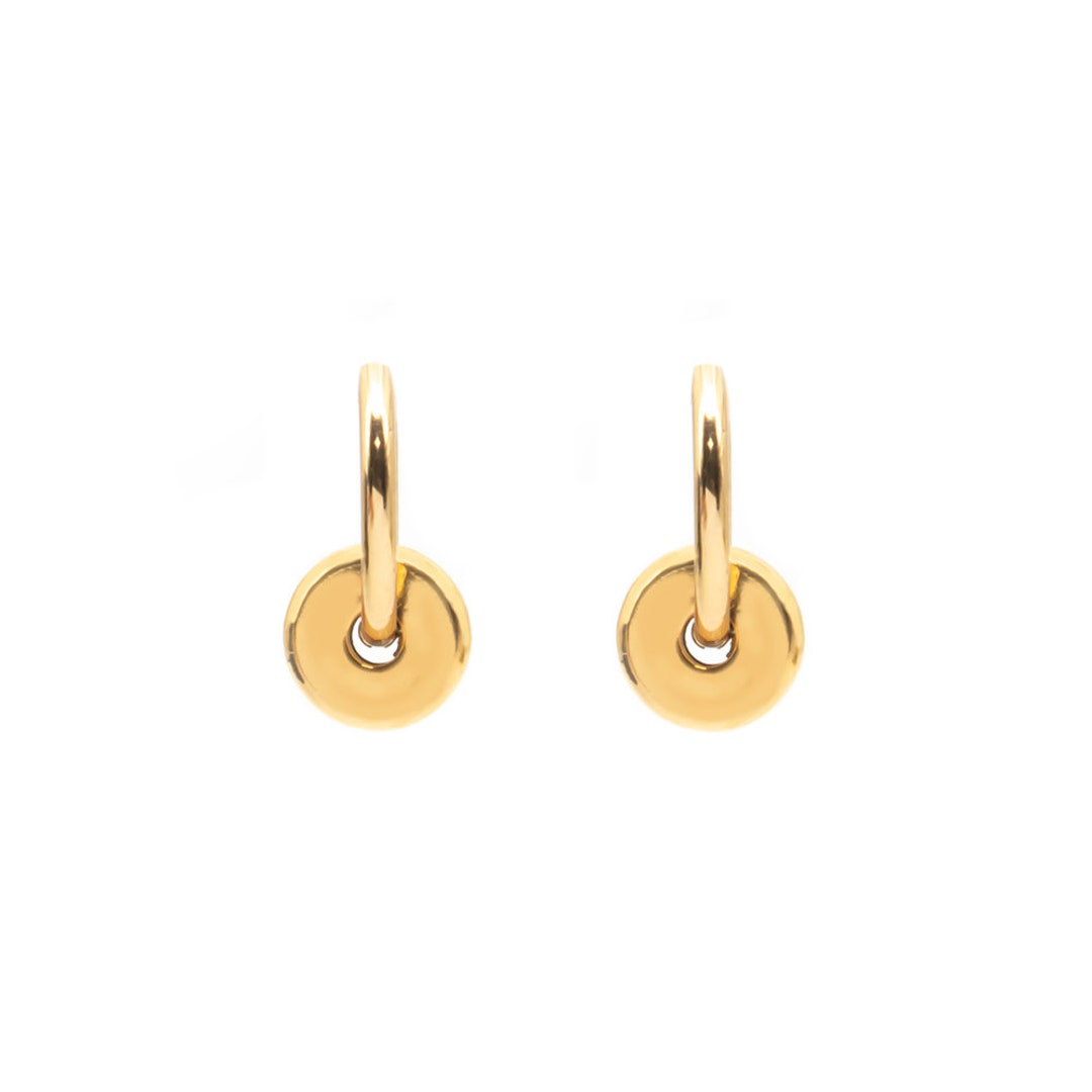 Gold Disc Dangle Hoop Earrings: 18kt Gold Plated - Etsy