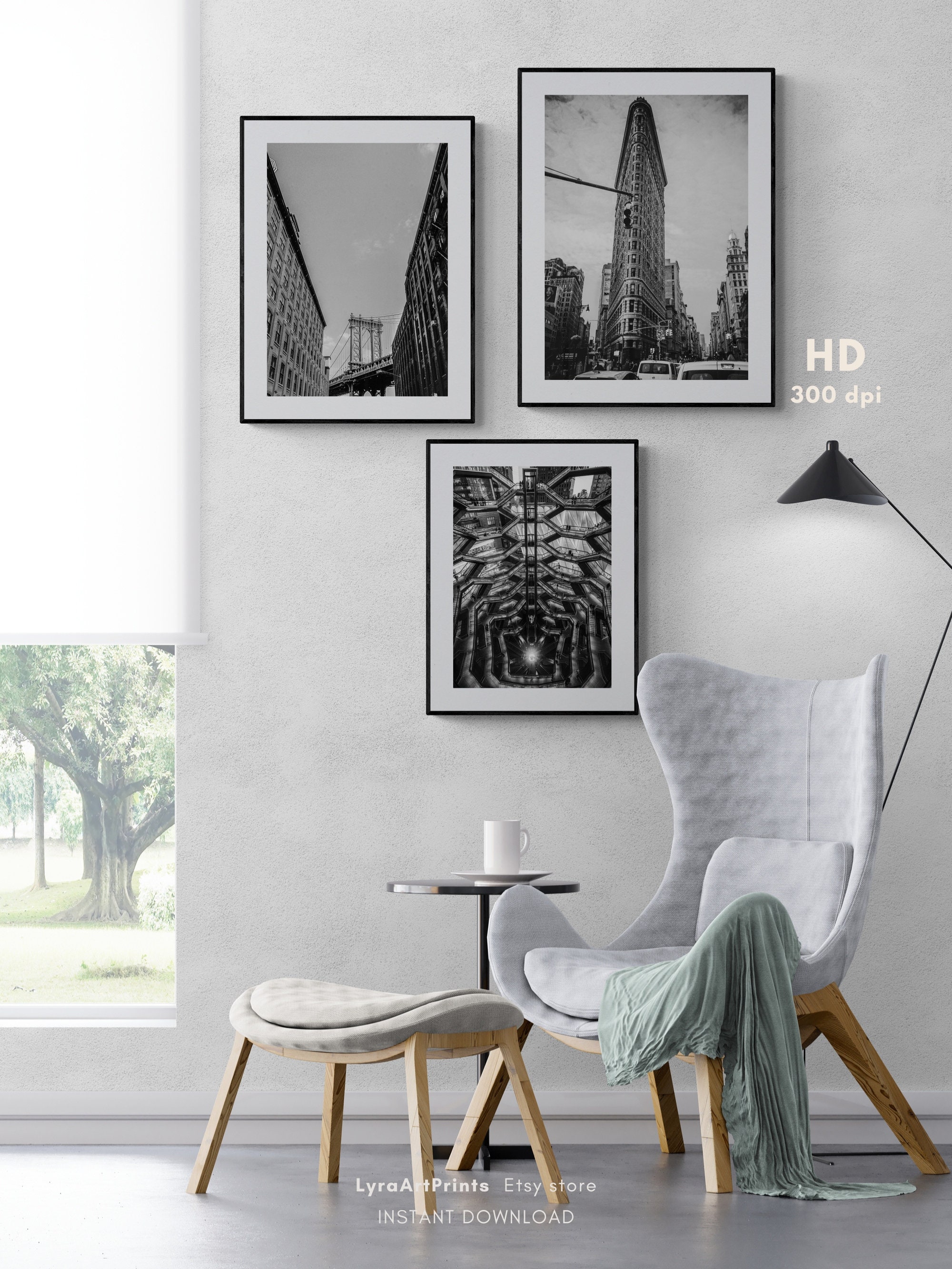 Set of 3 New York Posters, Black and White Architecture NYC Wall Art ...