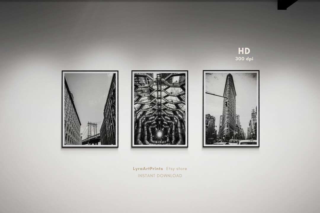 Set of 3 New York Posters, Black and White Architecture NYC Wall Art ...
