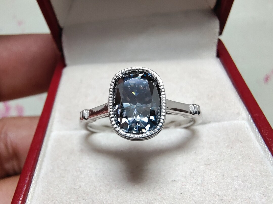 Dark Gray Moissanite Ring Milgrain Setting Bezel Set Cushion Cut ...