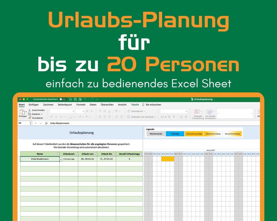 Praktische Urlaubsplanung auf Excel-Basis für Unternehmen, Teams und ...