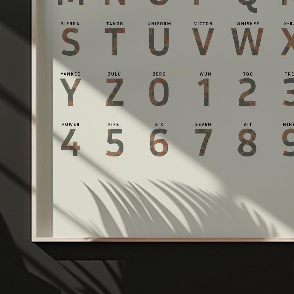 Military Alphabet Poster – Camo Letters & Numbers | NATO Phonetic ...
