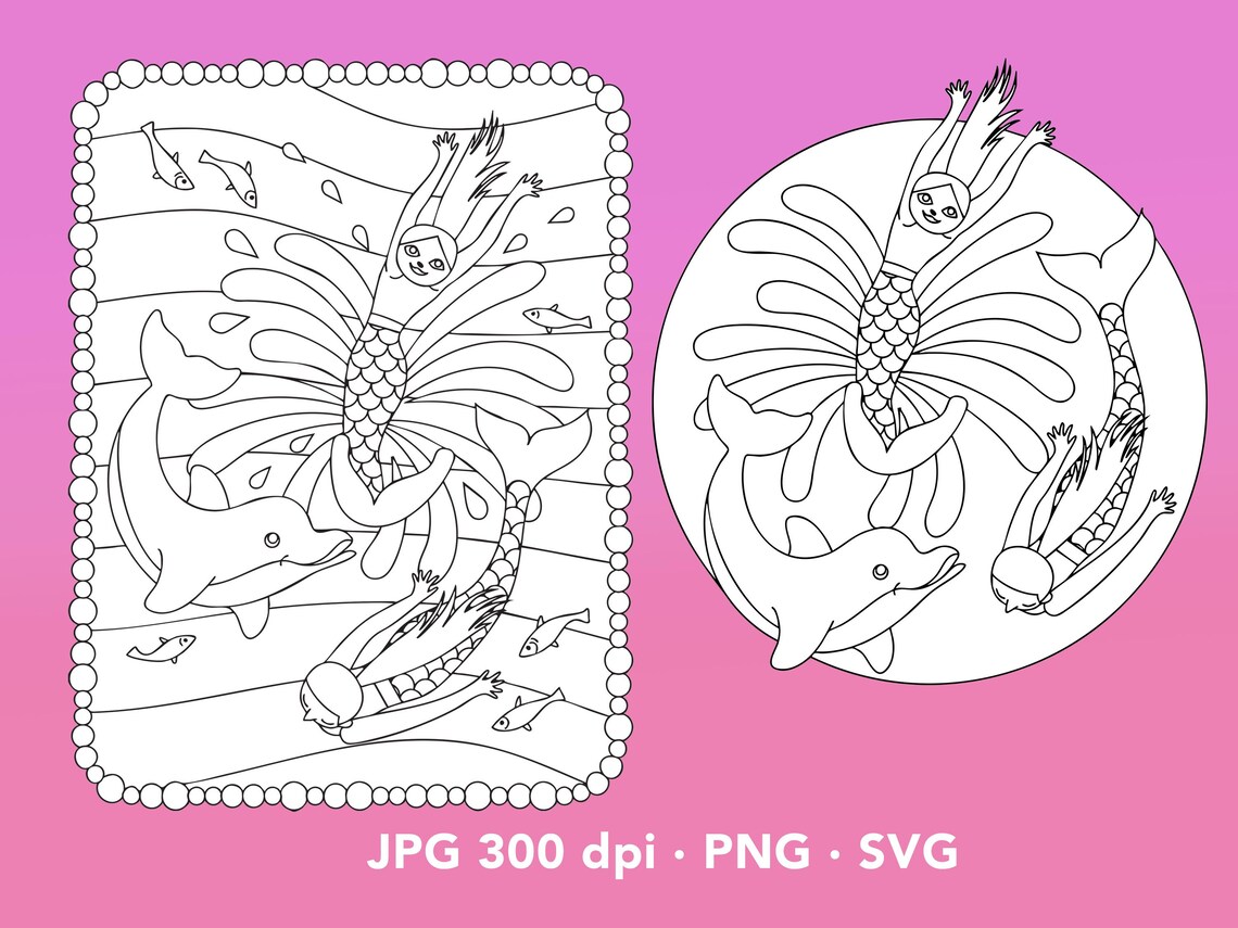 Hand-drawn Mermaid Coloring Page – Digital Printable PNG JPG SVG for ...