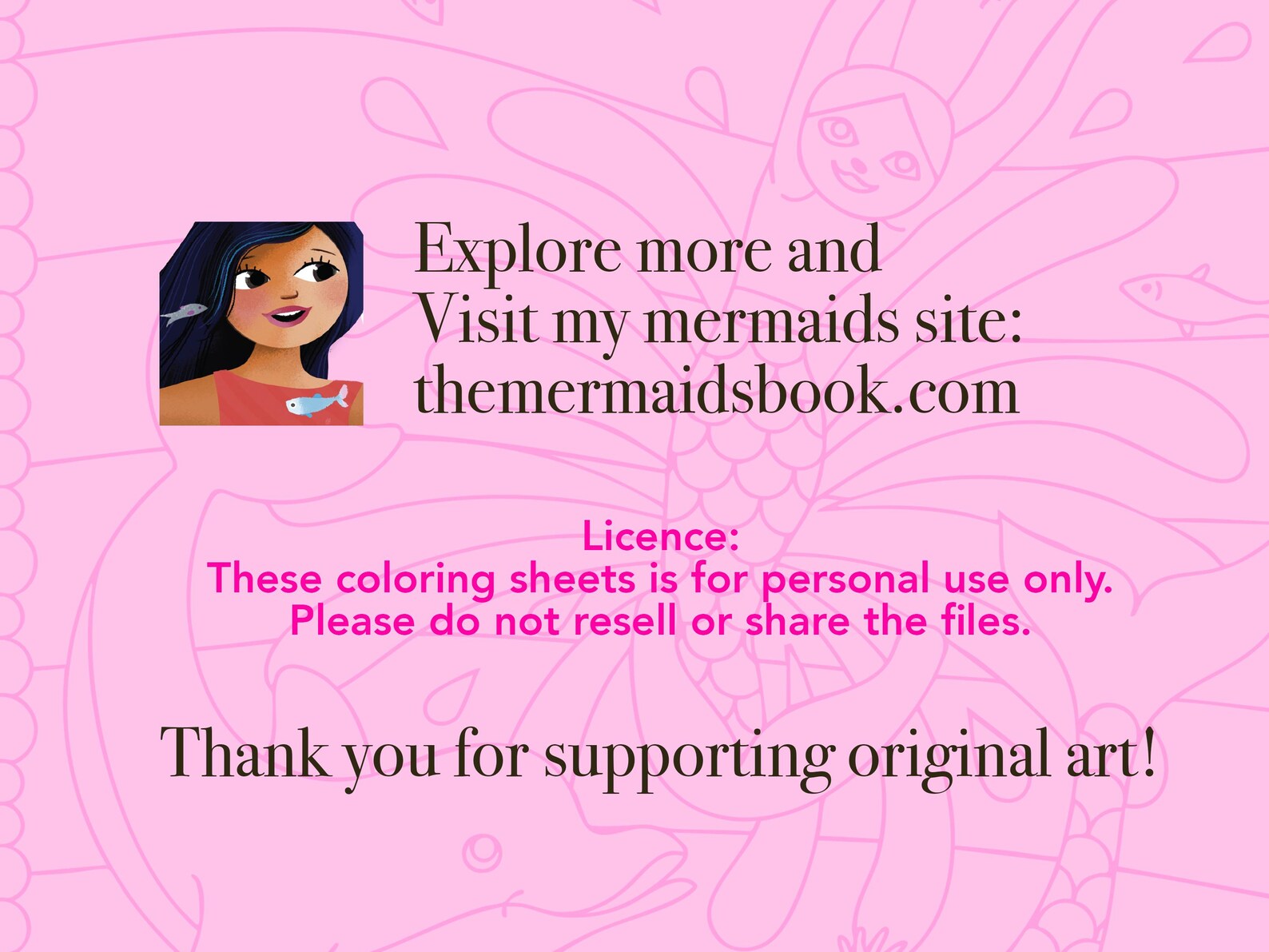 Hand-drawn Mermaid Coloring Page – Digital Printable PNG JPG SVG for ...