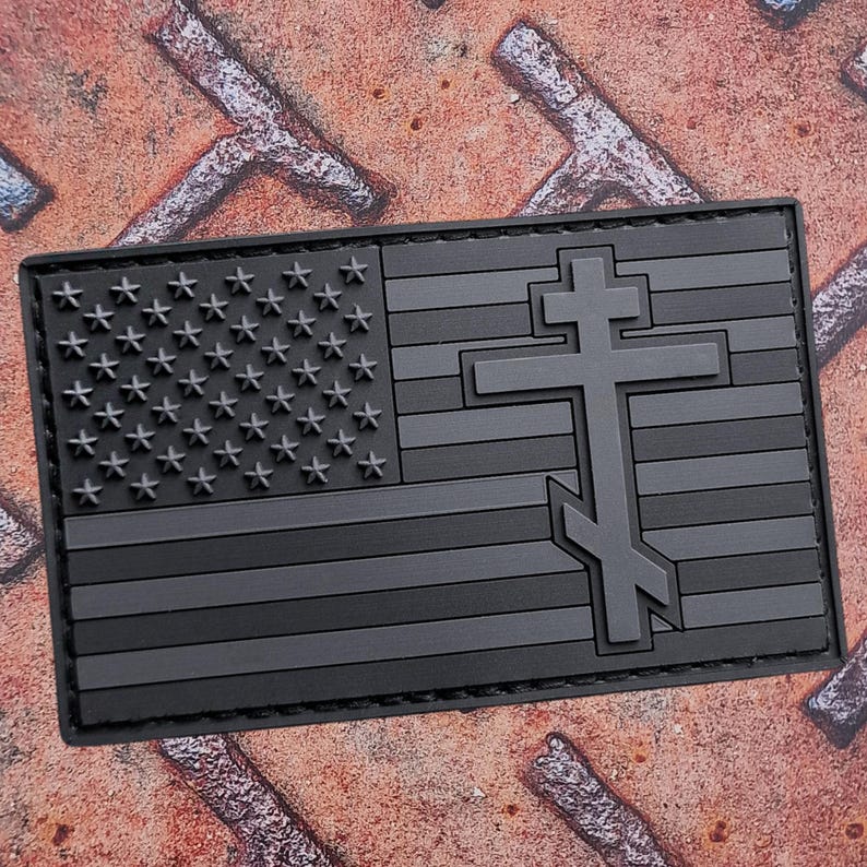 Orthodox Christian Three Bar Cross Jesus Christ Blackout PVC Morale ...