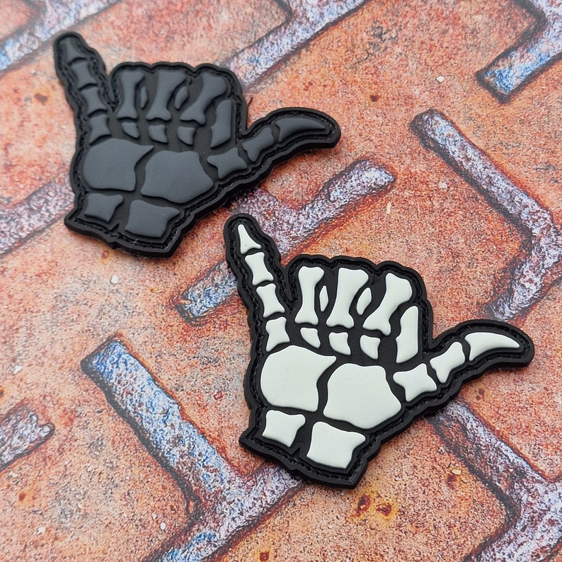 Shaka Hang Loose Gesture Hand Skeleton Bones Rubber Patch - Etsy UK