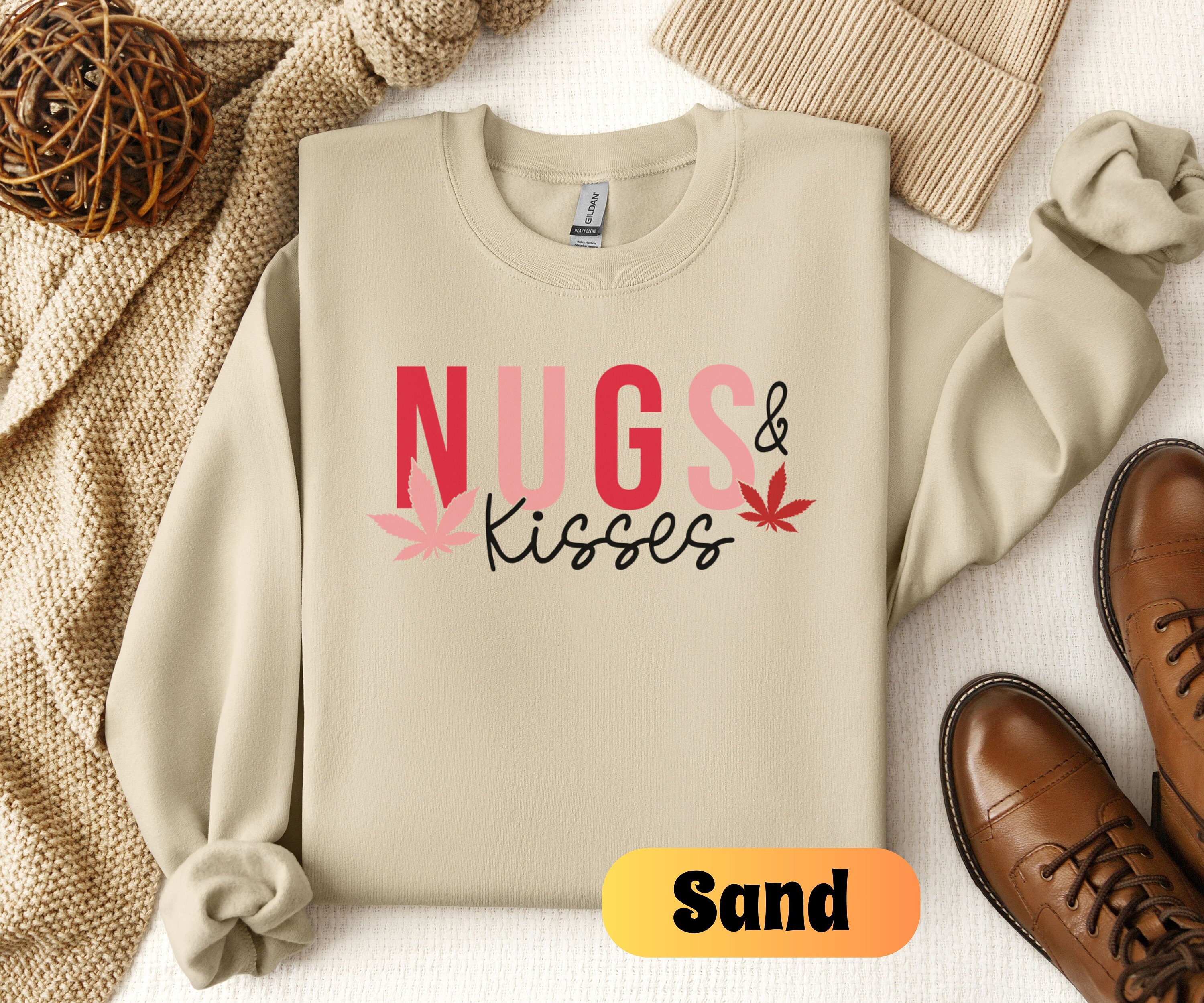 Weed Valentine's Day Sweatshirt, Nugs and Kisses Sweatshirt, Valentine Gift for Stoners ...