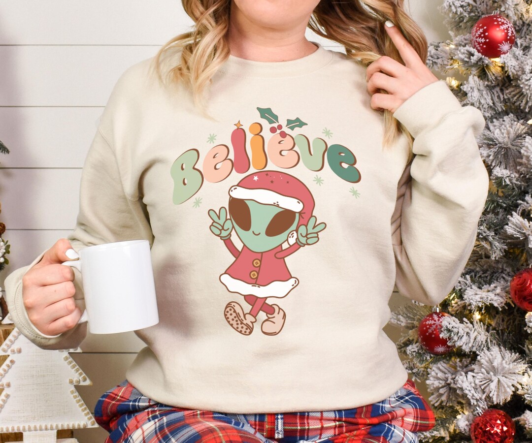 Cryptid Christmas Sweatshirt, Alien Santa Christmas Crewneck, Cute ...