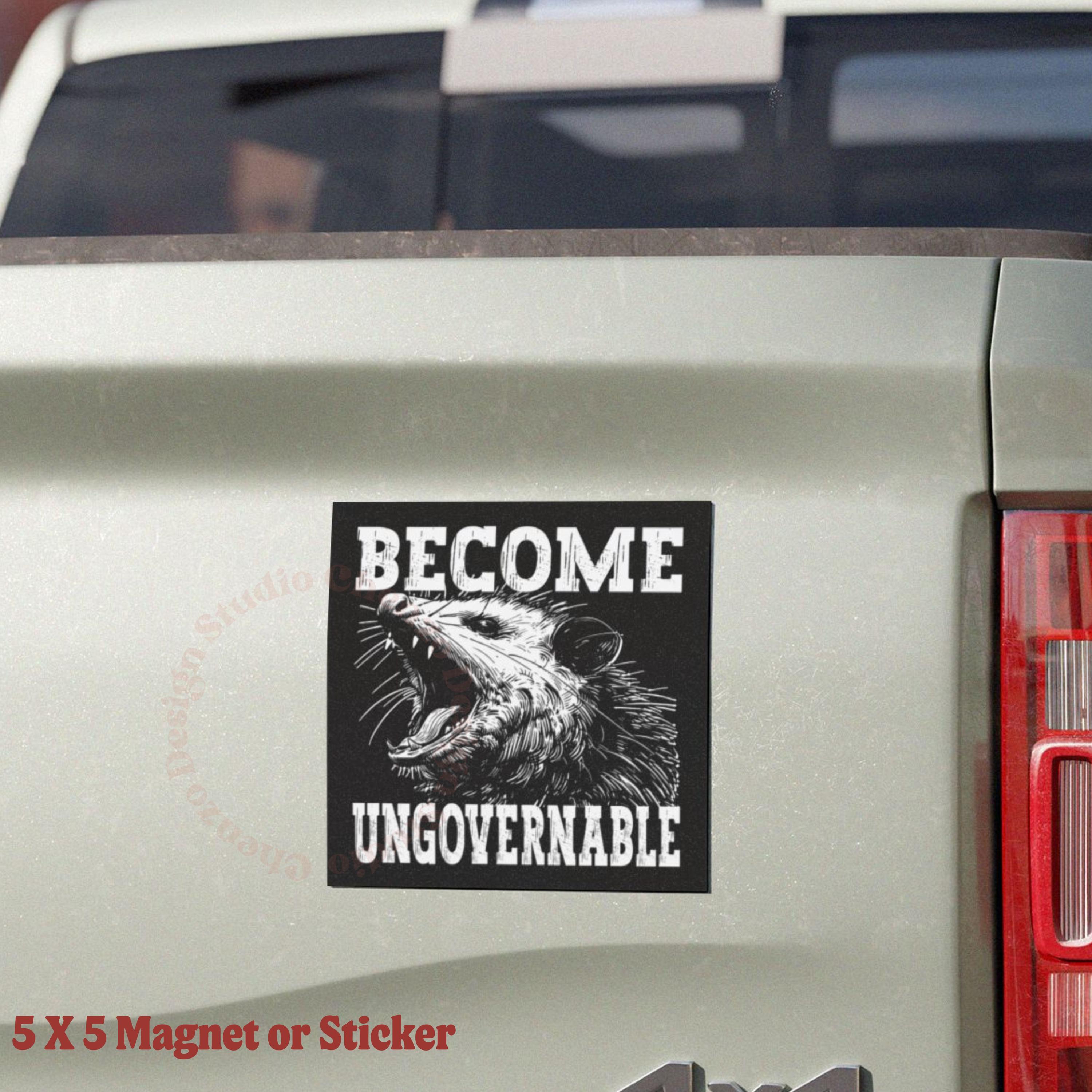 Become Ungovernable Bumper Sticker or Car Magnet, Vintage Angry Opossum ...