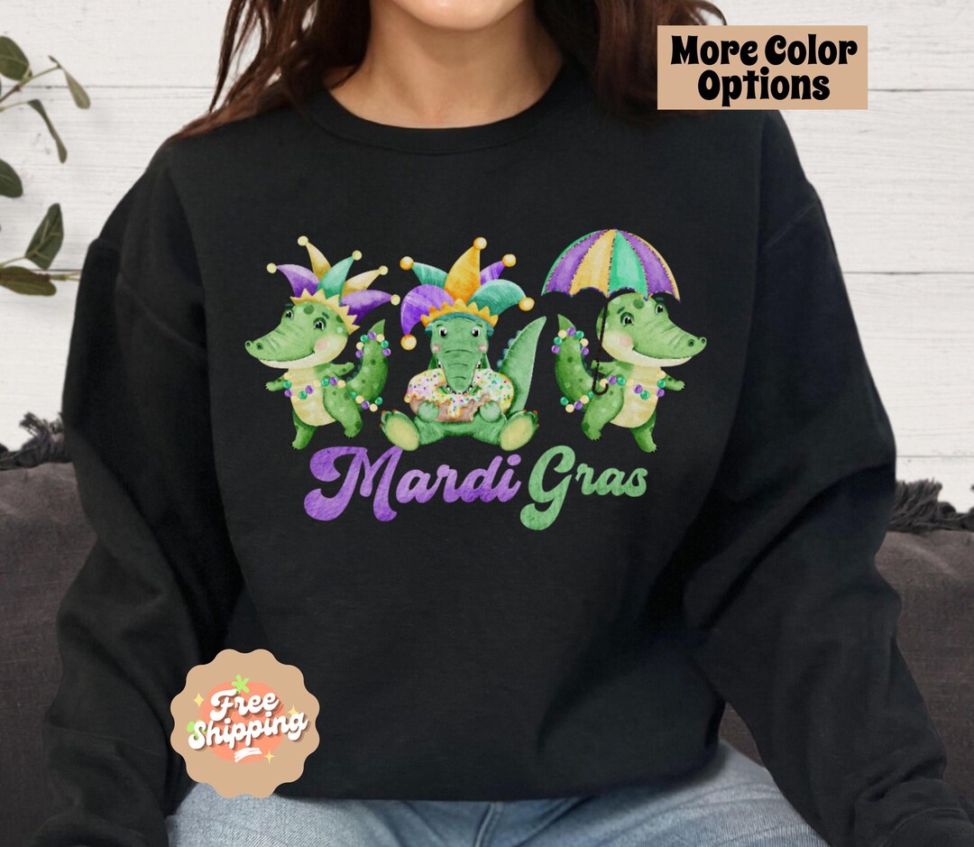 Mardi Gras Alligator Sweatshirt, Dancing Alligator Crewneck, Mardi Gras ...