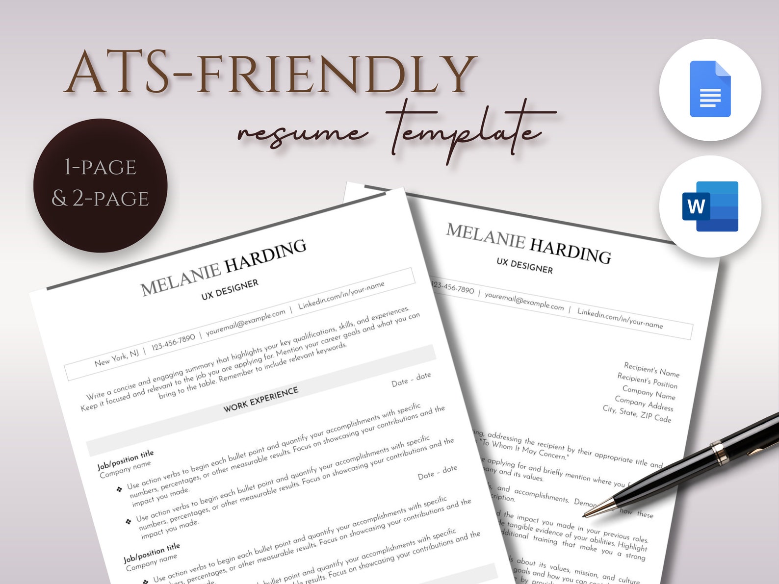 ATS Friendly Resume Template Google Docs Resume Template - Etsy