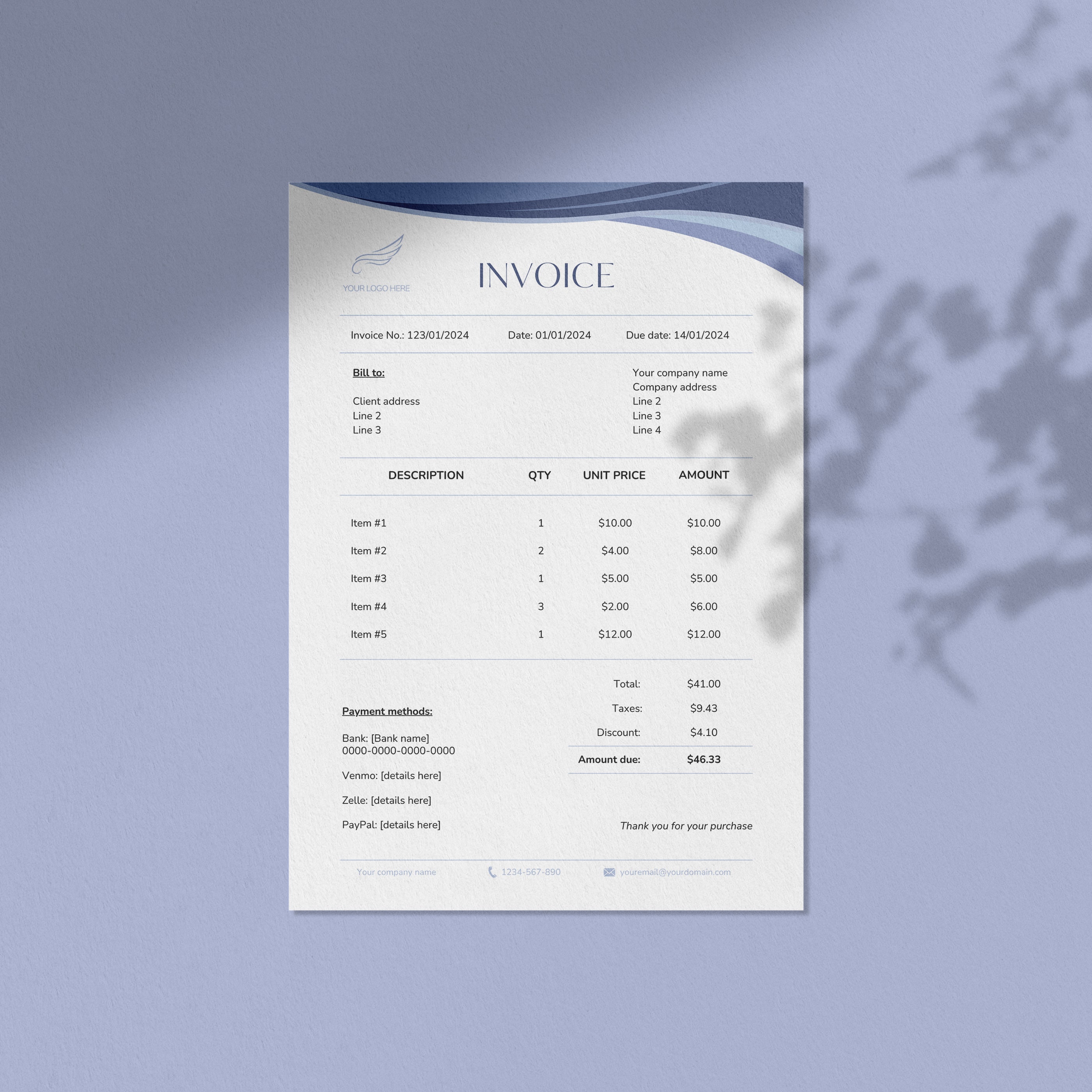 Digital Invoice Template, Small Business, Clean Invoice Template ...