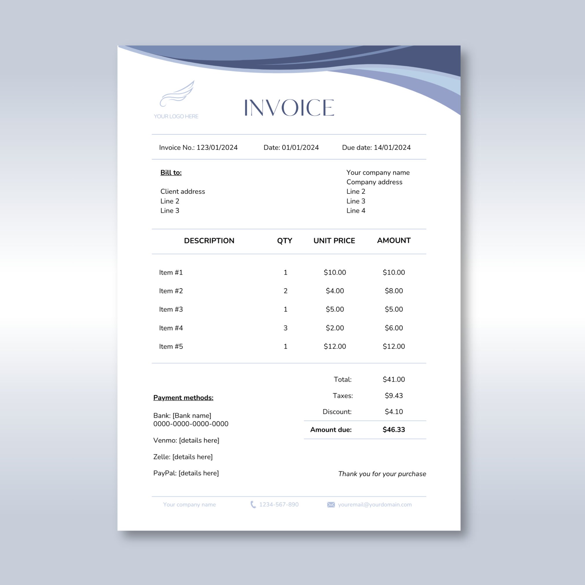 Digital Invoice Template, Small Business, Clean Invoice Template ...