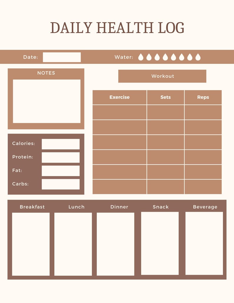 Daily Health Log Template - Etsy
