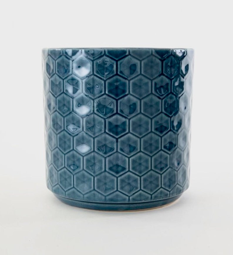 Blue Modern Crackle Glaze Honeycomb Stoneware Ceramic Plant Pot Cover - for Indoor Plants ...