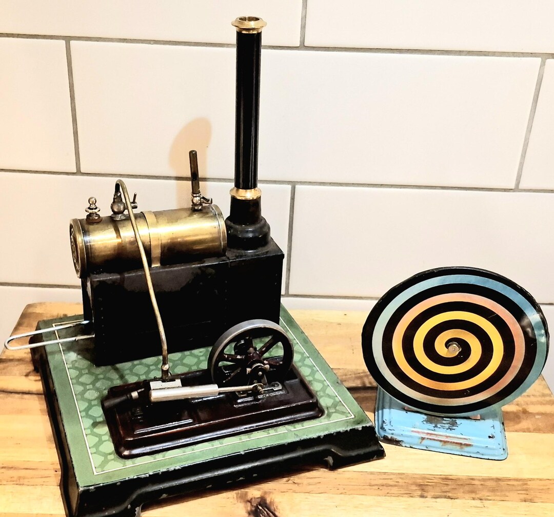 Bing Stationary Steam Engine & Fleischmann Tin Toy. 1950s. It Features ...