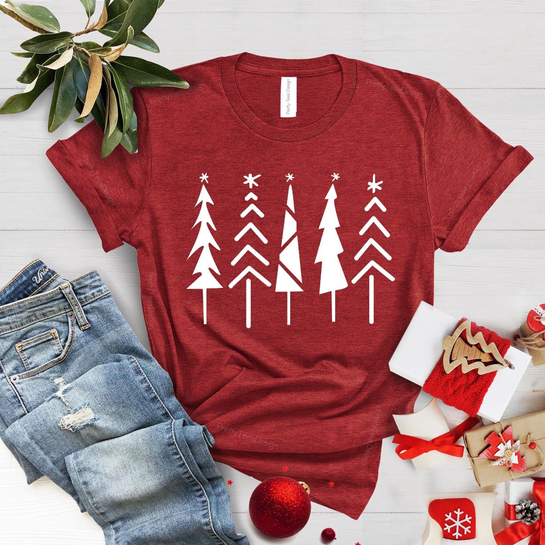 Christmas Tree Shirt, Christmas Shirt, Minimalist Cute Christmas Trees ...