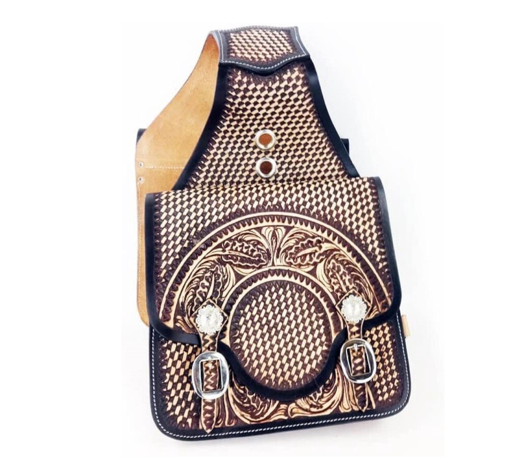 Western Horse Saddle Bag Cow Hide Leather Trail Tooling Carving Leather ...