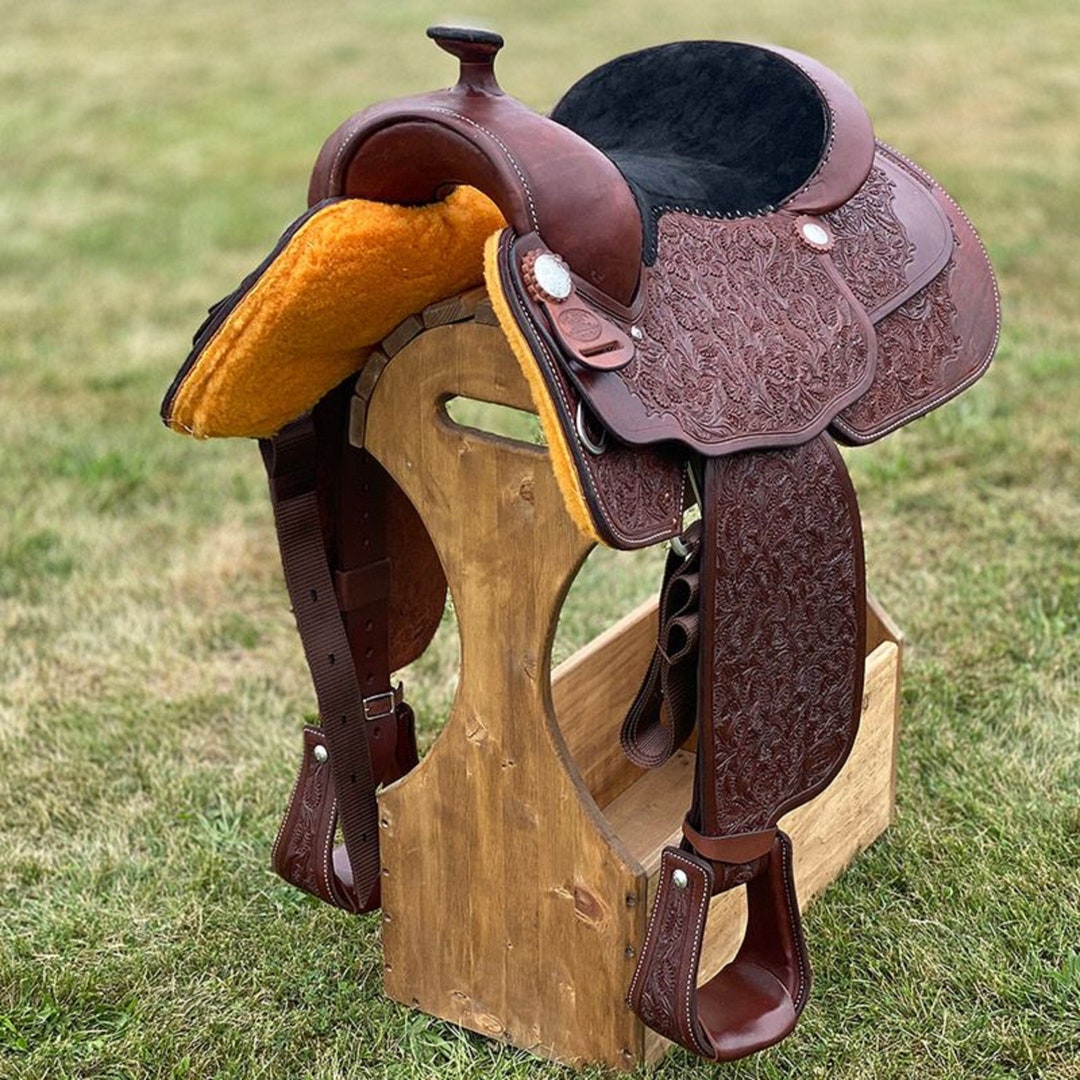 New Western Horse Leather Carved Saddle Tooled High Quality Barrel ...