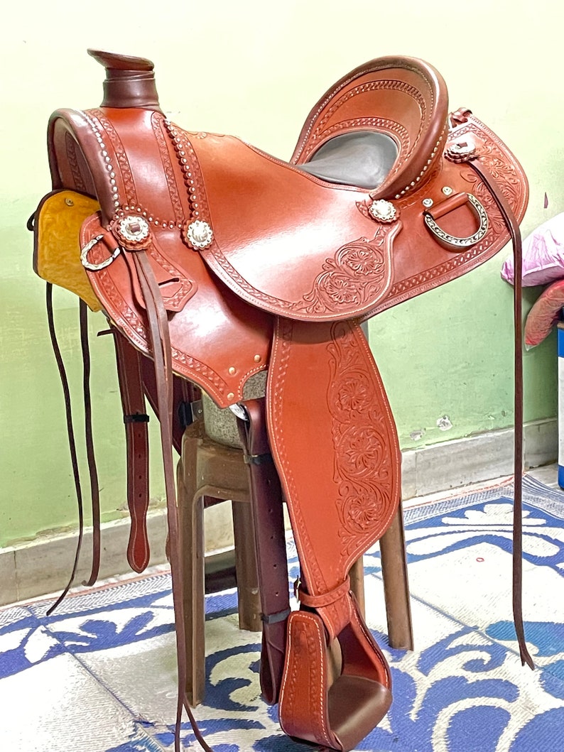 Silla de montar de cuero estilo rancho estilo western: Juego de ...