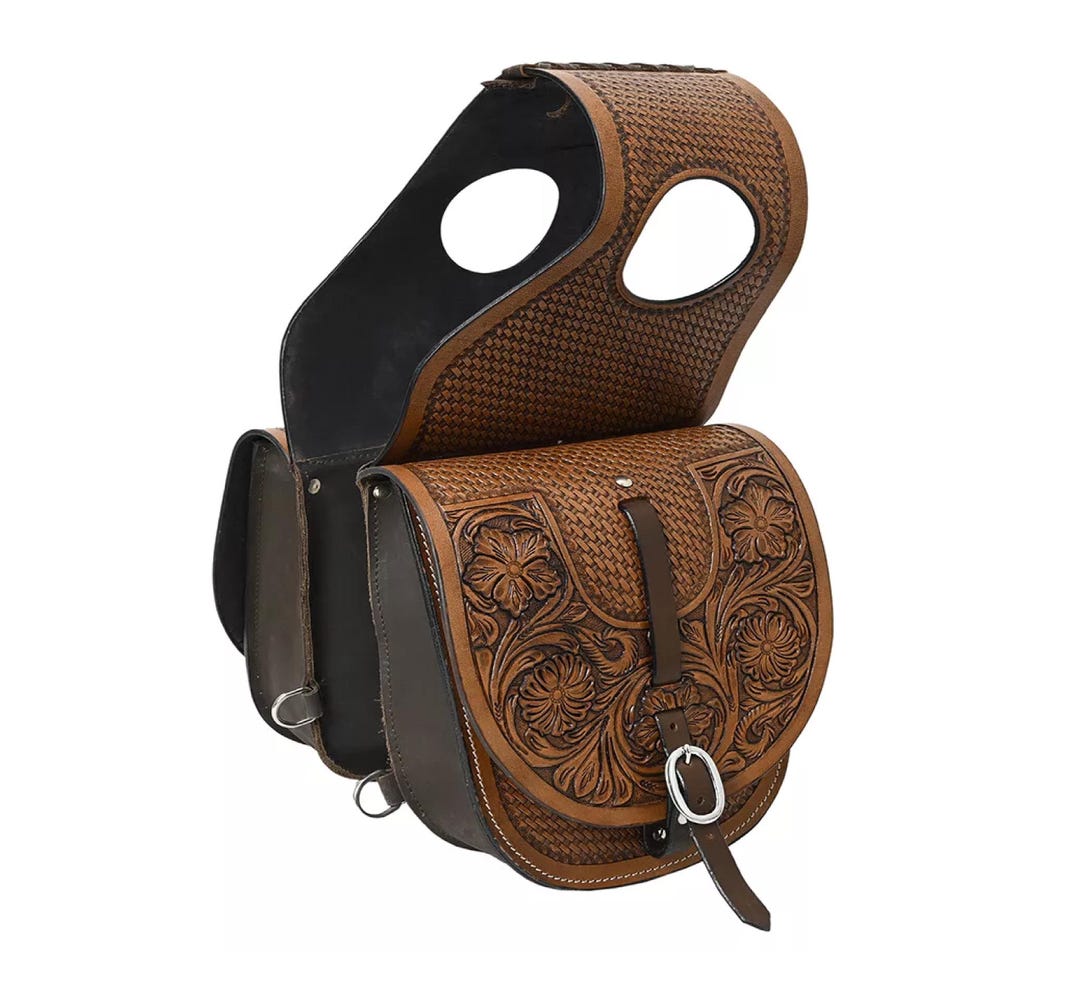 Full Grain Buffalo Leather Western Saddle Bag Tooled Horse Saddle Bag ...