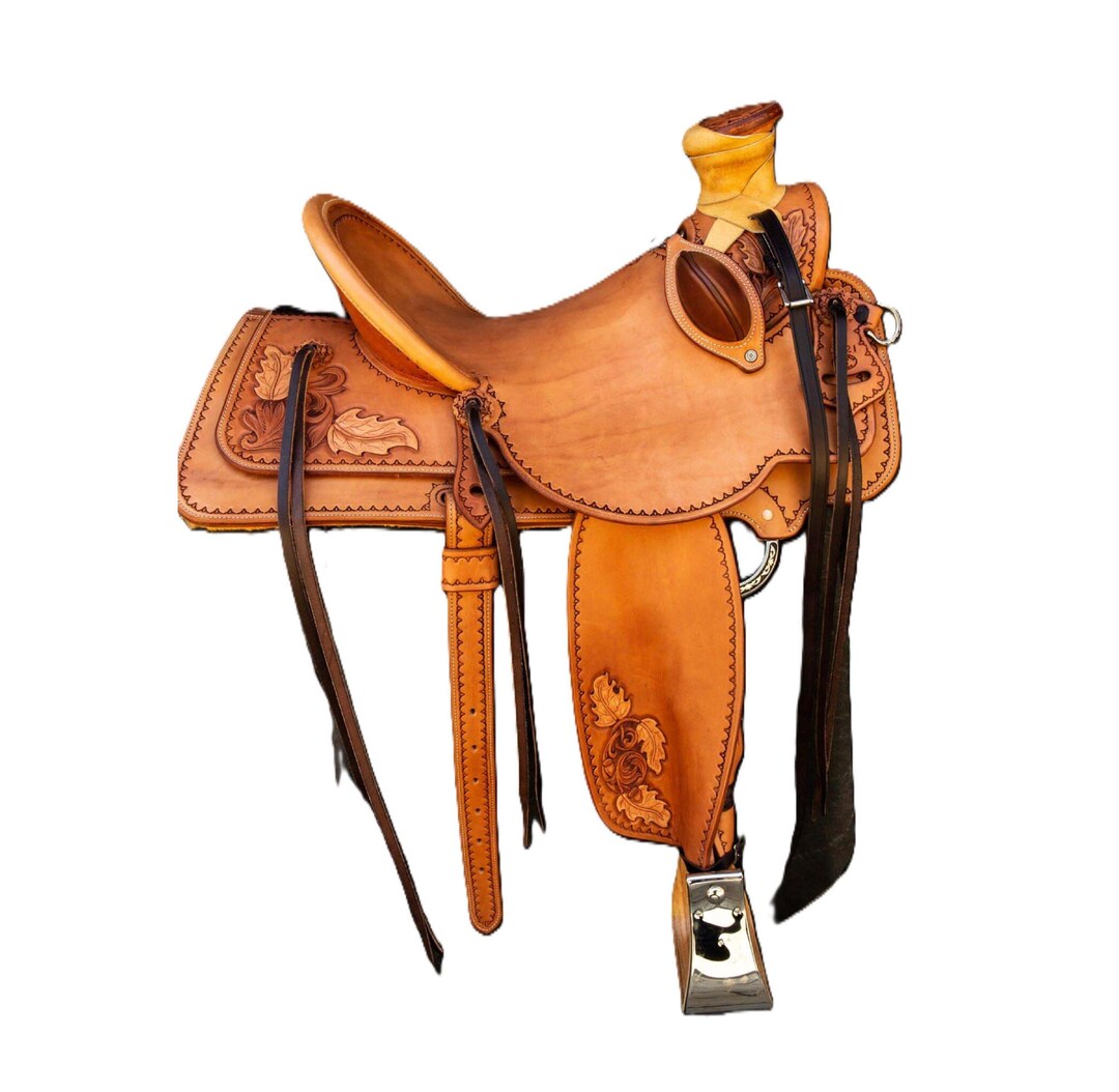 Western Wade Style Leather Ranch Saddle With Headstall & Breast Collar ...