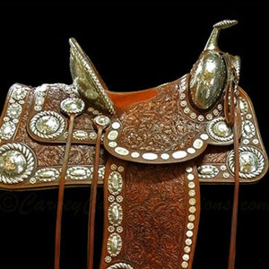 Carved Leather Western Show Saddle With Silver Details - 16" - Etsy