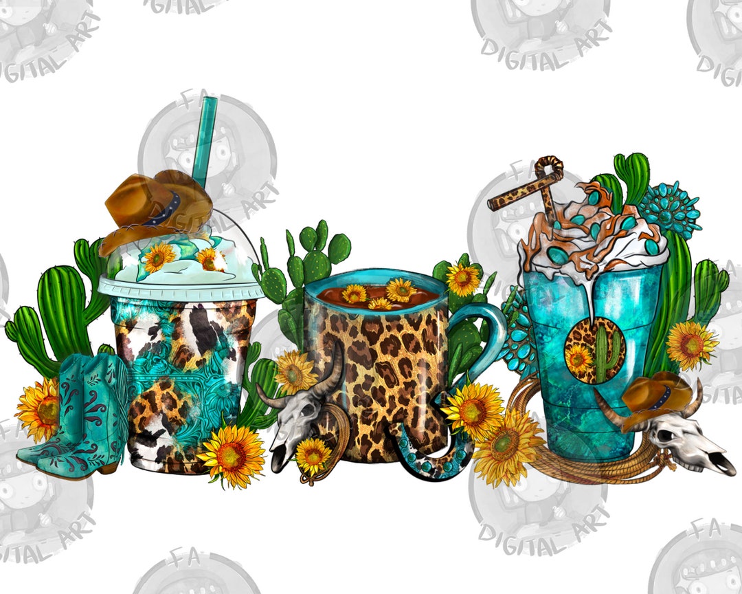 Western Coffee Cups Png Sublimation Design, Coffee Cups Png, Rodeo Life ...