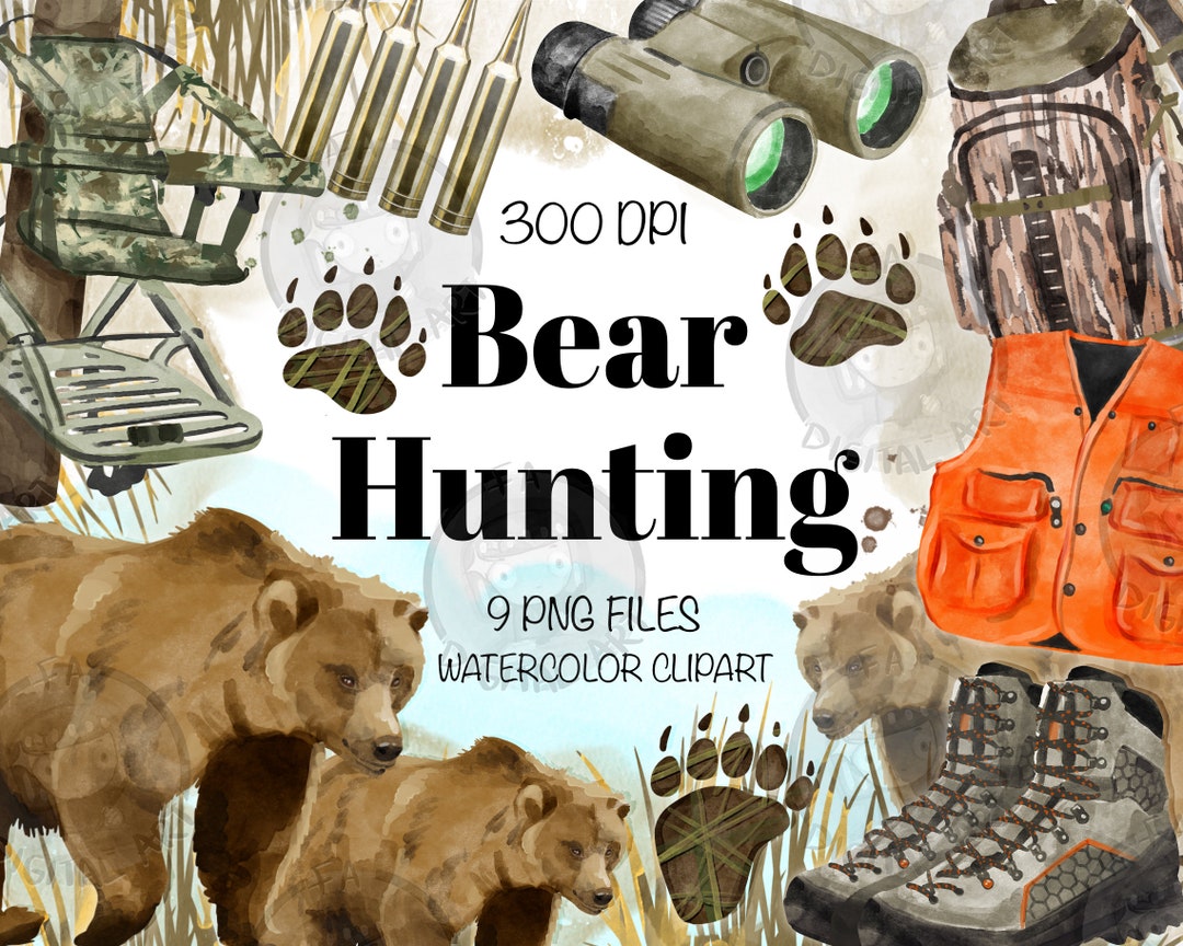 Bear Hunting Png Bundle for Creators, Watercolor Hunting Clipart ...