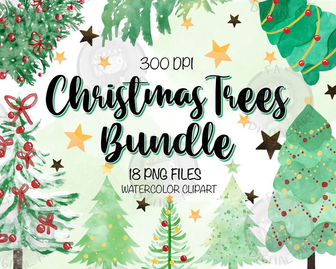 Christmas Trees Png Bundle for Creators, Watercolor Christmas Clipart ...