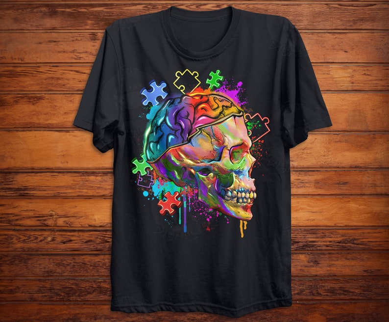Skull With Colorful Brain Autism Png Sublimation Design - Etsy