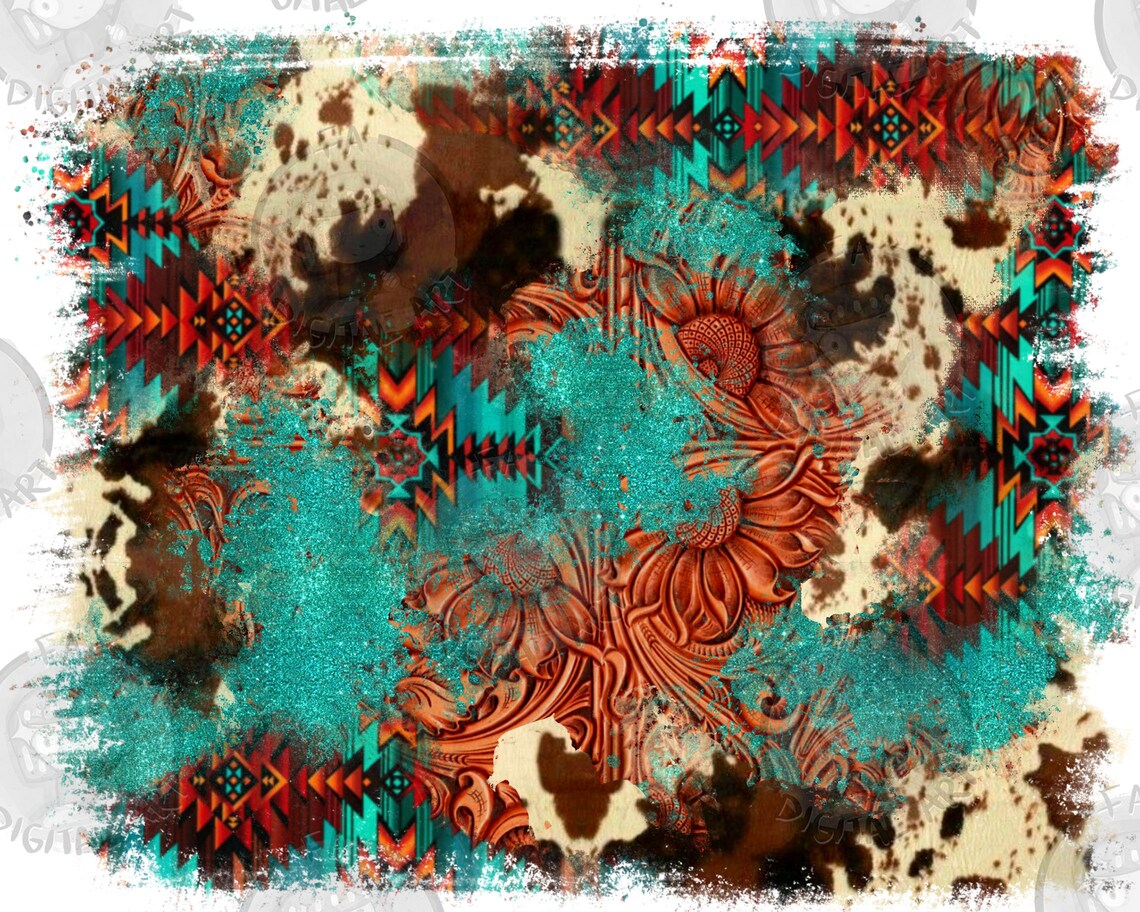 Aztec Turquoise Glitter Cowhide Background Png Sublimation - Etsy