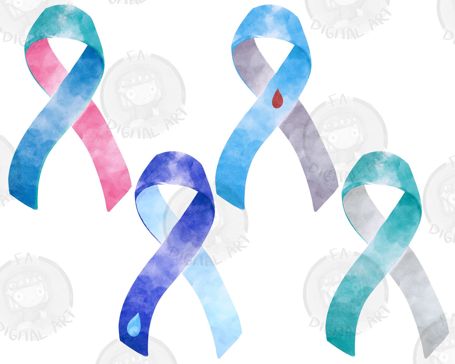 Cancer and Disease Ribbons Png Clipart Bundle for - Etsy