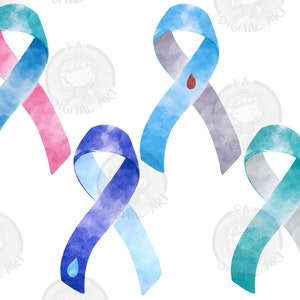 Cancer and Disease Ribbons Png Clipart Bundle for Creators,hand Drawn ...