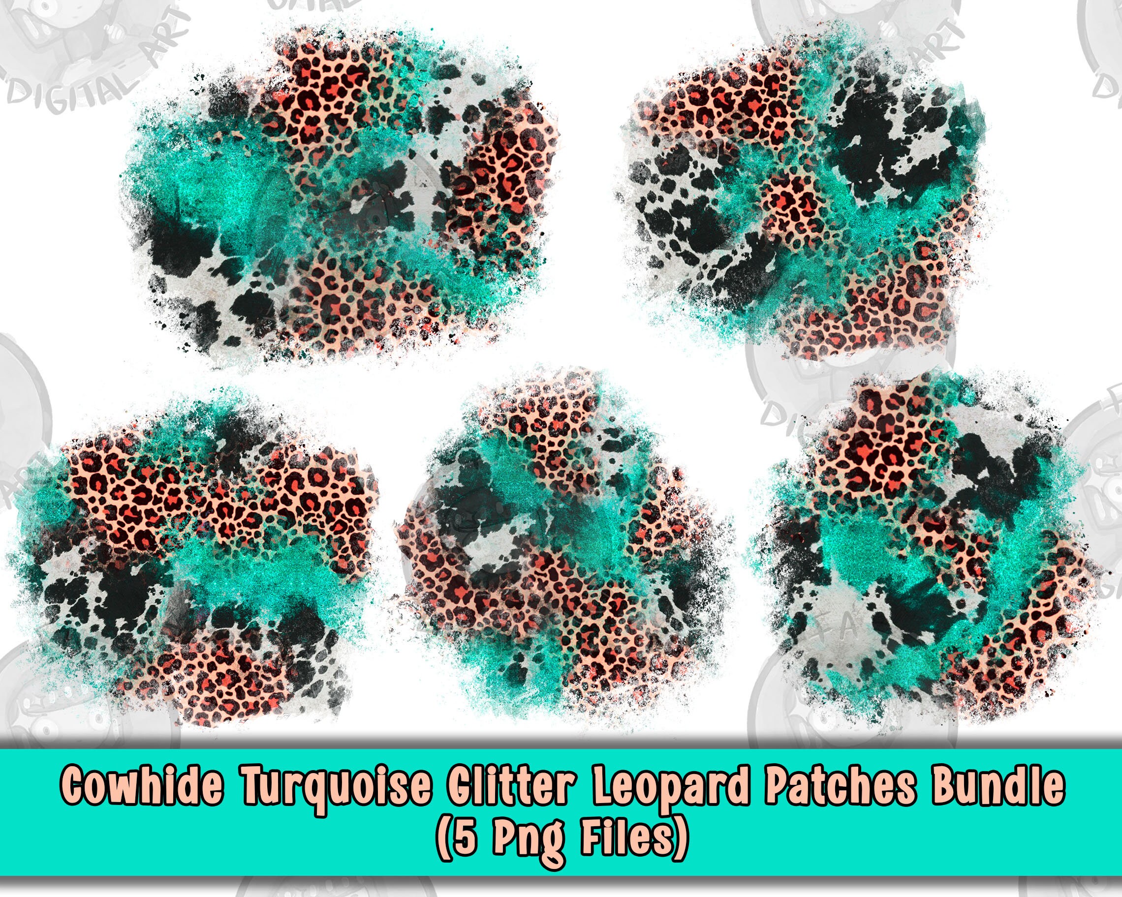 Cowhide Turquoise Glitter Leopard Patches Bundle Png - Etsy