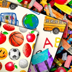 Watercolor School Seamless Pattern Design Bundle, Watercolor School ...