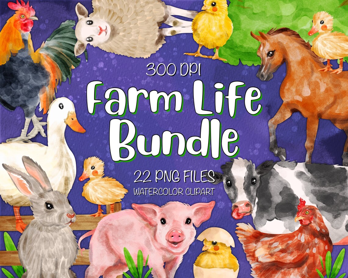 Watercolor Farm Life Clipart Png Bundle for - Etsy