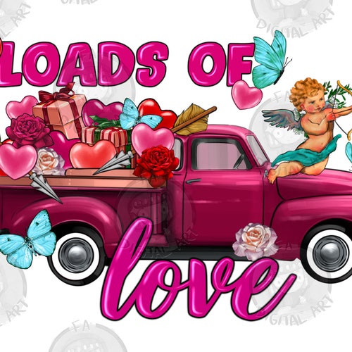 Loads of Love Valentines Day Retro Pink Truck Sublimation - Etsy