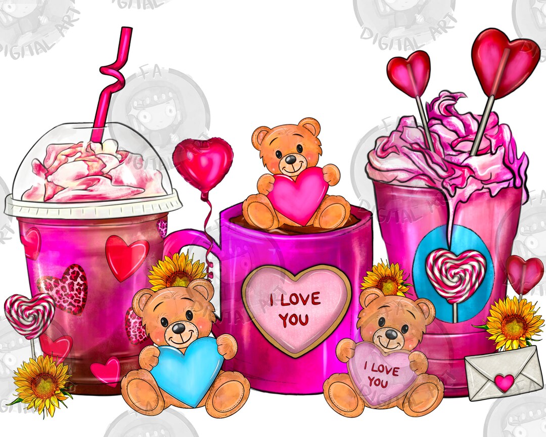 Valentines Day Coffee Cups Png Sublimation Design, Happy Valentine's ...