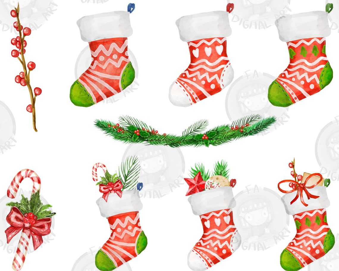 Christmas Socks Png Design Bundle for Creators Watercolor - Etsy