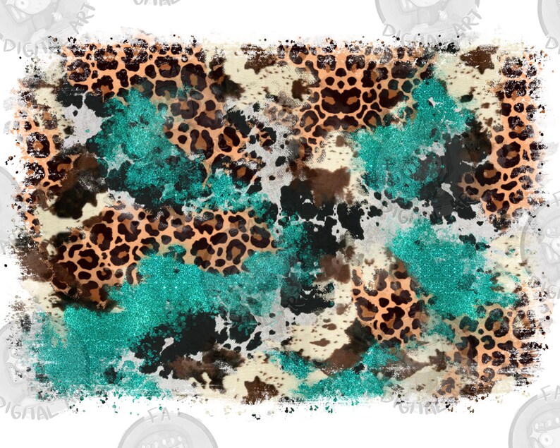 Cowhide Turquoise Glitter Background Png Sublimation Design - Etsy
