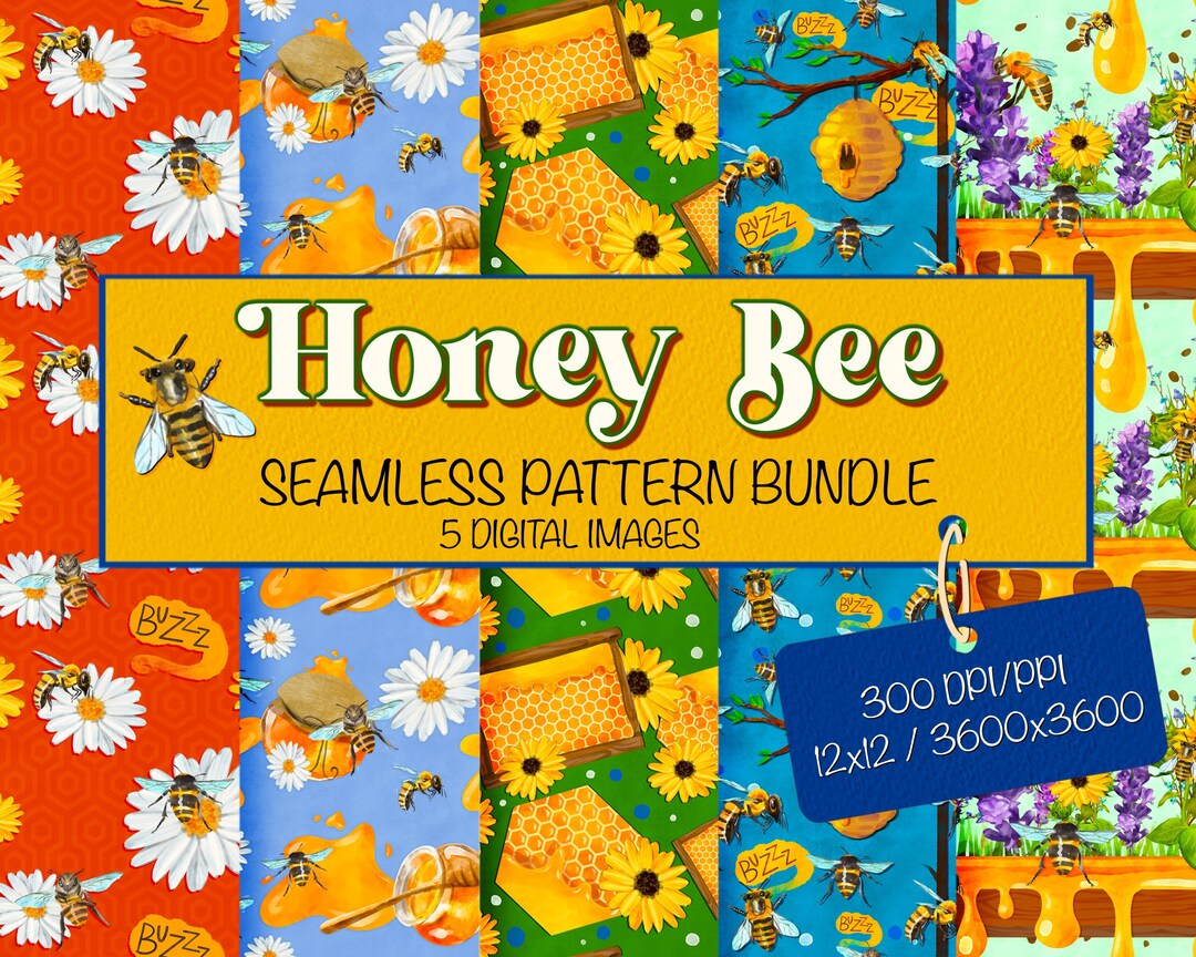 Honey Bee Seamless Pattern Png Design Bundle,watercolor Honey Bee ...