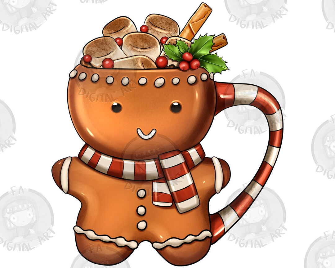 Gingerbread Cookie Man Hot Cocoa Coffee Mug Png Sublimation Design ...